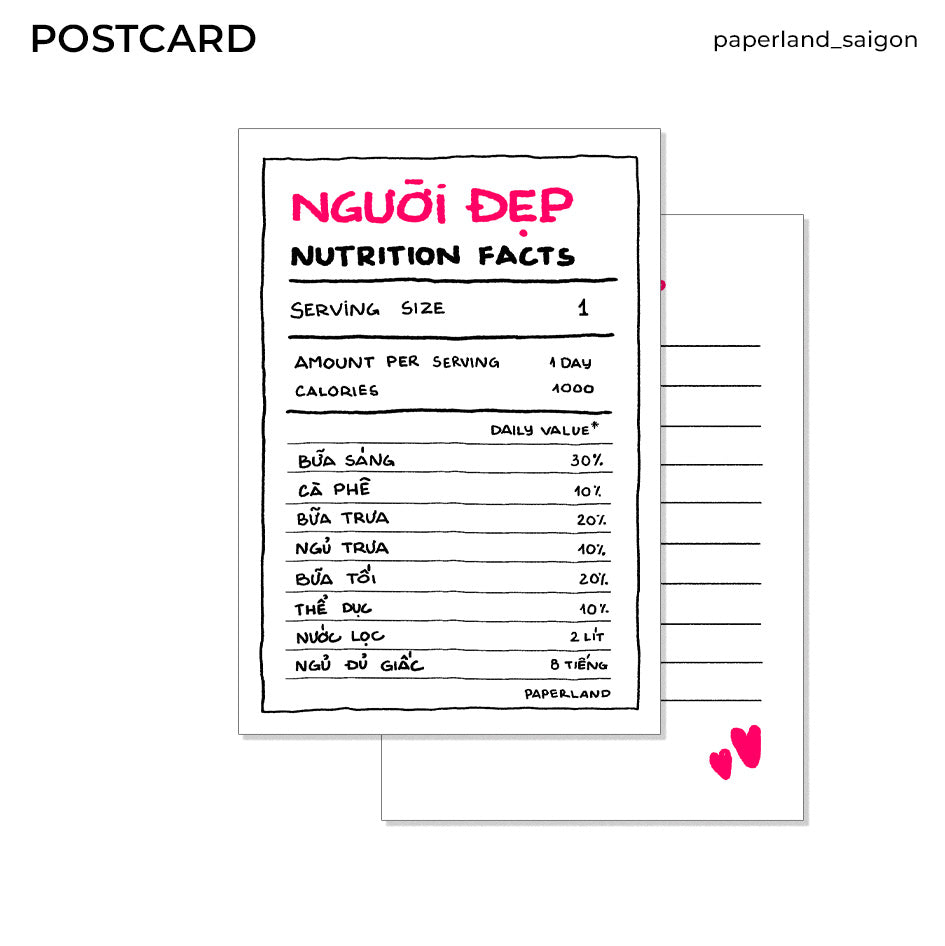"NGƯỜI ĐẸP - NUTRITION FACTS" POSTCARD – Paperland Sai Gon